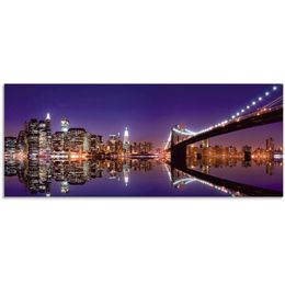 Glasbild Artland "New York Skyline" Bilder Gr. B/H: 125 cm x 50 cm, Amerika, 1 St., lila Glasbilder