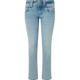 Slim-fit-Jeans Pepe Jeans "LW double Button" Gr. 27, Länge 32, blau (bl. powerfle) Damen Jeans Röhrenjeans