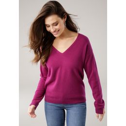Kaschmirpullover Laura Scott Gr. 34, pink (fuchsia) Damen Pullover V-Pullover