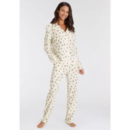 Pyjama s.Oliver Gr. 44/46, beige (ecru, gemustert) Damen Homewear-Sets Pyjamas