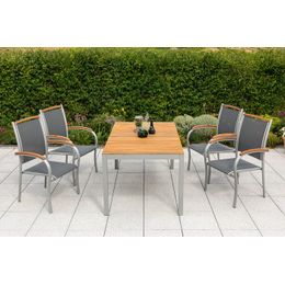 Merxx Garten-Essgruppe »Siena«, (Set, 5-tlg., Armlehnen und Rückenabschluss aus geöltem Akazienholz), Tisch: LxB: 150x90 cm, grau