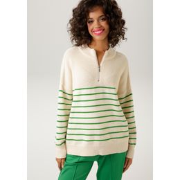 Troyer Aniston CASUAL Gr. 32/34, grün (sand, smaragdgrün) Damen Pullover Rollkragenpullover