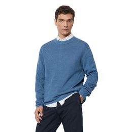 Marc O'Polo V-Ausschnitt-Pullover MARC O'POLO "aus Baumwolle und Leinen" Gr. L, blau Herren Pullover V-Ausschnitt-Pullover