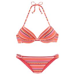 Push-Up-Bikini Lascana Gr. 34, Cup B, orange (orange, gestreift) Damen Bikini-Sets Ocean Blue