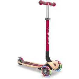 Dreiradscooter Globber "PRIMO FOLDABLE WOOD LIGHTS, mit Leuchtrollen und Holzdeck" Scooter rot Scooter