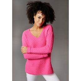 V-Ausschnitt-Pullover Aniston CASUAL Gr. 36, pink (magenta) Damen Pullover Feinstrickpullover