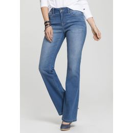H.I.S. Bootcut-Jeans H.I.S "High-Waist" Gr. 36, Länge 32, blau (mid, blue, used) Damen Jeans