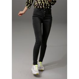 Skinny-fit-Jeans Aniston CASUAL Gr. 34, N-Gr, schwarz (black) Damen Jeans Röhrenjeans