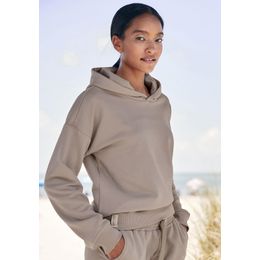 Hoodie Lascana "-Kapuzensweatshirt" Gr. 32/34, braun (hellbraun) Damen Sweatshirts -jacken