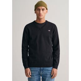 V-Ausschnitt-Pullover Gant "Classic Cotton V-Neck" Gr. 4XL, schwarz (black) Herren Pullover V-Ausschnitt-Pullover