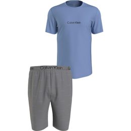 Pyjama Calvin Klein Underwear "S/S SHORT SET" Gr. S (48), blau (linear logo_griffin) Herren Homewear-Sets Pyjamas