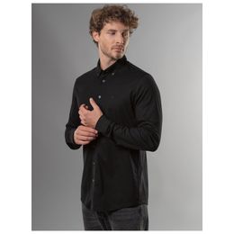 Poloshirt TRIGEMA "TRIGEMA Business-Hemd aus DELUXE-Single-Jersey" Gr. L, schwarz Herren Shirts Langarm