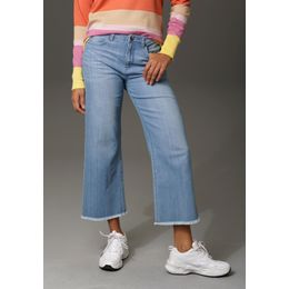 7/8-Jeans Aniston CASUAL Gr. 40, N-Gr, blau (blue) Damen Jeans Röhrenjeans mit leicht ausgefranstem Beinabschluss Bestseller