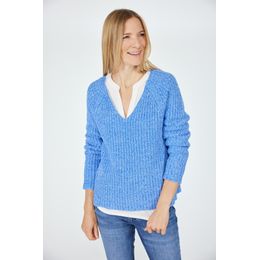 LIEBLINGSSTÜCK Strickpullover LIEBLINGSSTÜCK "SangiEP" Gr. 36, blau (true blue meliert) Damen Pullover V-Pullover