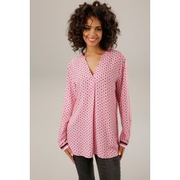 Schlupfbluse Aniston CASUAL Gr. 44, pink (hellpink, weiß, schwarrz) Damen Blusen Schlupfblusen