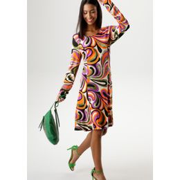 Jerseykleid Aniston SELECTED Gr. 36, N-Gr, bunt (dunkelgrün, lila, orange, schwarz, beige) Damen Kleider Freizeitkleider