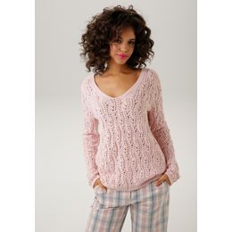 Strickpullover Aniston CASUAL Gr. 46, rosa (rosé) Damen Pullover Ajourpullover