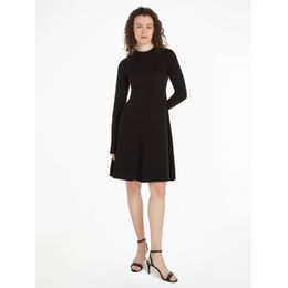 Jerseykleid Tommy Hilfiger "F&F C-NK SHINY INTERLOCK LS DRS" Gr. M (38), N-Gr, schwarz (black) Damen Kleider Freizeitkleider