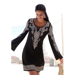 Jerseykleid Lascana Gr. 34, N-Gr, schwarz (schwarz, bedruckt) Damen Kleider Strandkleider