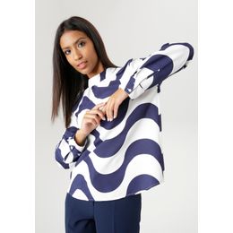 Druckbluse Aniston SELECTED Gr. 36, blau (weiß, marine) Damen Blusen langarm Bestseller