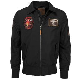 Bomberjacke Top Gun "TG20193037", Herren, Gr. 48S, schwarz, Obermaterial: 97% Polyester, 3% Elasthan / Strick: 97% Polyester, 3% Elasthan, Jacken Bomberjacke