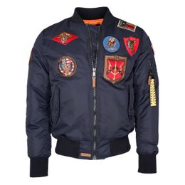 Bomberjacke Top Gun "im Pilotenstil mit Patches TG20191053", Herren, Gr. 48S, blau (navy), Obermaterial: 100% Nylon; Innenfutter: 100% Polyester; Strick: 100% Polyester; Wattierung: 100% Polyester, Jacken Bomberjacke