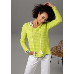 V-Ausschnitt-Pullover Aniston CASUAL Gr. 36, grün (limone) Damen Pullover Feinstrickpullover Bestseller