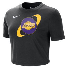 Los Angeles Lakers Courtside Nike NBA-Crop-T-Shirt mit schmaler Passform für Damen - Schwarz
