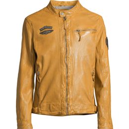 Globetrotter Lederjacke "Aviator", Logo-Patch, Ziernähte, für Herren, gelb, 3XL