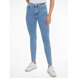 Bequeme Jeans Tommy Jeans "Sylvia Skinny Slim Hohe Leibhöhe" Gr. 28, Länge 32, blau (denim light1) Damen Jeans High-Waist-Jeans