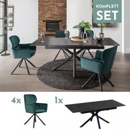 bene living Indoormöbelset Sessel Rimini dunkelgrün und Ausziehtisch Imperia dark grey