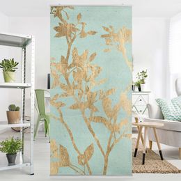 Raumteiler Goldene Blätter auf Turquoise II
