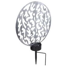 Globo Solar Steckleuchte Solarlampe rund Außenlampe Gartendeko Erdspieß, Lichteffekt, Metall silber antik, 2x LED warmweiß, LxBxH 30x10x41 cm