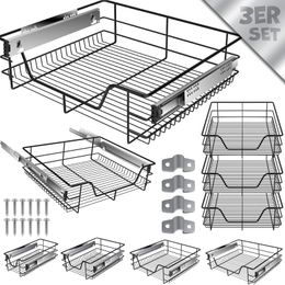 Kesser&reg; Teleskopschublade 30-60cm Schrankbreite verchromt aus Edelstahl Schubladeneinsatz f&uuml;r K&uuml;chenschrank Korbauszug Schrankauszug