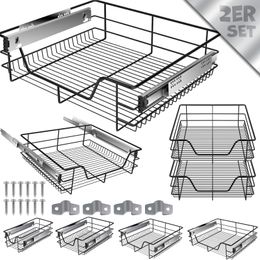 Kesser&reg; Teleskopschublade 30-60cm Schrankbreite verchromt aus Edelstahl Schubladeneinsatz f&uuml;r K&uuml;chenschrank Korbauszug Schrankauszug