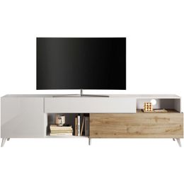 Lc Lowboard Monaco Breite 241 cm, TV-Board mit 1 Tür, 1 Klappe u. 1 Schubkasten, Fernsehtisch, TV-Schrank, Soft/Self Closing, weiß