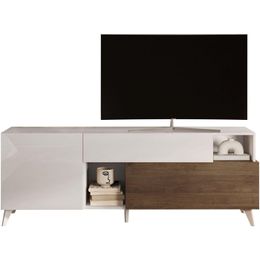 Lc Lowboard Monaco Breite 181 cm, TV-Board mit 1 Tür, 1 Klappe u. 1 Schubkasten, Fernsehtisch, TV-Schrank, Soft/Self Closing, beige|weiß