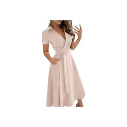 FIDDY A-Linien-Kleid Abendkleid Knielang Mit Gürtel Tunika Kleid Mit Taschen Damen