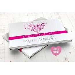 bigdaygraphix Notizbuch Gästebuch Hochzeit A4 quer Schmetterling Pink