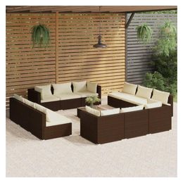 furnicato Garten-Essgruppe 13-tlg. Garten-Lounge-Set mit Kissen Poly Rattan Braun