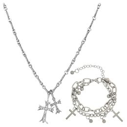 SOTOR Kreuzkette 2 Stück Halskette Armband Schmuck-Set (Kreuz Anhänger Halskette Mit Mehrschichtigen Kette