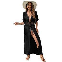 ZWY Strandkleid Damen -Strickjacke Spitzennähte Long Beach Sonnenschutzhemd (Bambus-Baumwoll-Bikini-Überzug) Lässt sich schnell über Ihren Badeanzug ziehen. Leicht und einfach