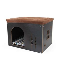 EBUY Tierhaus Hundehütte aus Holz mit herausnehmbarer Matratze und Schuhbankform