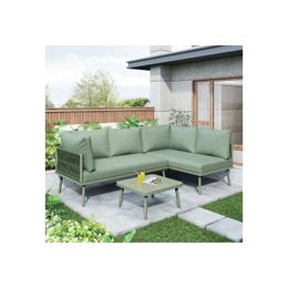 Odikalo Gartenlounge-Set Gartenmöbel-Set L-form Sitzkissen verstellbar Füße Sofatisch Grün/Grau