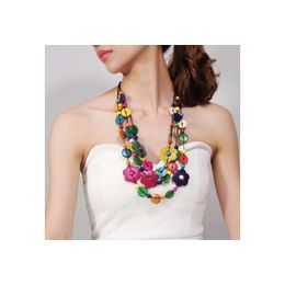 KIKI Charm-Kette Halskette Kokosnuss Perlen Bunte Blumen Anhänger Vintage Halsschmuck