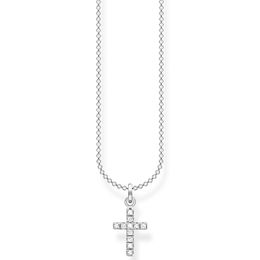 Kette mit Anhänger Thomas Sabo "Kreuz pavé, KE2069-051-14-L45V" Halsketten Gr. 45, Silber 925 (Sterlingsilber), bunt (silberfarben, weiß, kristallweiß) Damen Ketten mit Anhänger