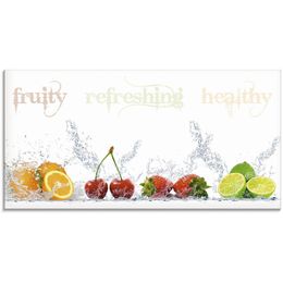 Glasbild Artland "Fruchtig erfrischend gesund Fruchtmix" Bilder Gr. B/H: 100 cm x 50 cm, Lebensmittel, 1 St., bunt Glasbilder