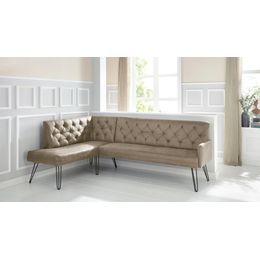 Eckbank exxpo - SOFA FASHION "Doppio" Sitzbänke Gr. B/H/T: 158 cm x 90 cm x 236 cm, Microfaser Antiklederoptik, langer Schenkel rechts, braun (cappuccino) Eckbänke