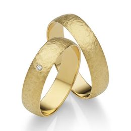 Trauring Firetti "Schmuck Geschenk Gold 375 Hochzeit Ehering "LIEBE"" Fingerringe Gr. 50, 0,01 ct SI = kleine Einschlüsse mit Brillant, Gelbgold 375, 5 mm, gelb (gelbgoldfarben) Trauringe
