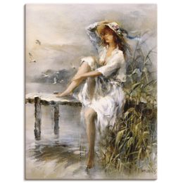 Wandbild Artland "Wasserseite" Bilder Gr. B/H: 90 cm x 120 cm, Leinwandbild Frau Hochformat, 1 St., beige (naturfarben) Kunstdrucke